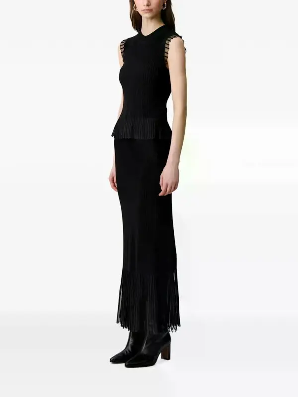 Claudie Pierlot Ribbed Knit Ruffled Sleeveless Top - Black