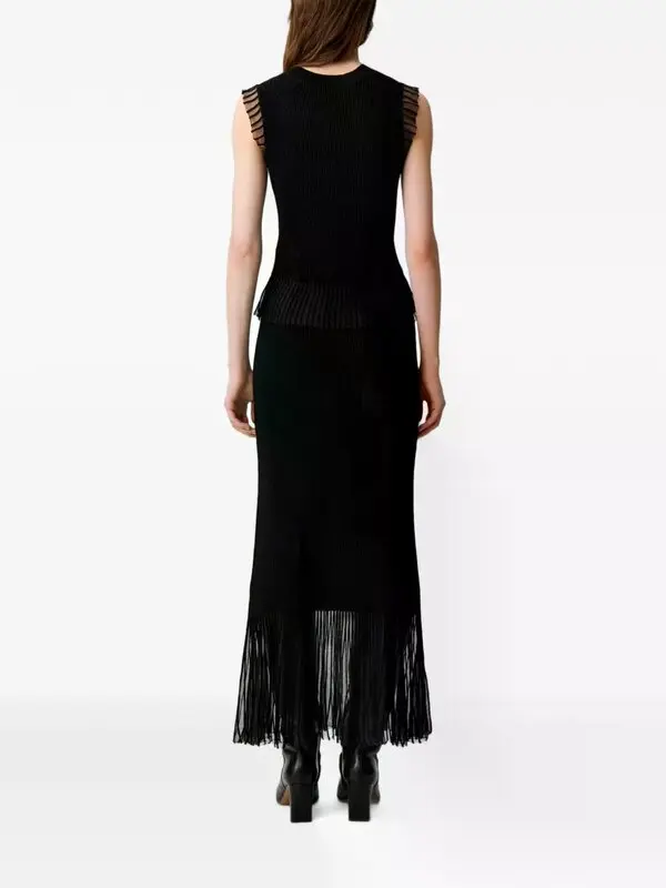 Claudie Pierlot Ribbed Knit Ruffled Sleeveless Top - Black