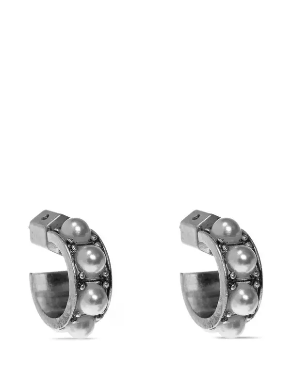 ALLSAINTS Glass Pearl Embellished Hoop Earrings - Silver