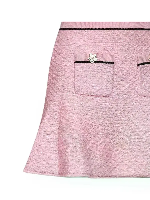 SELF-PORTRAIT Sequin-embellished Diamond-knit Mini Skirt