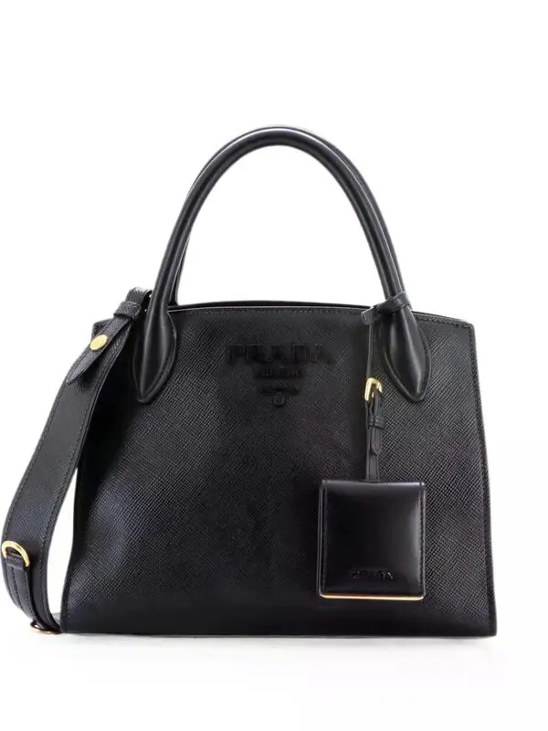 Prada Monochrome Saffiano And City Calf Small Tote Bag - Black