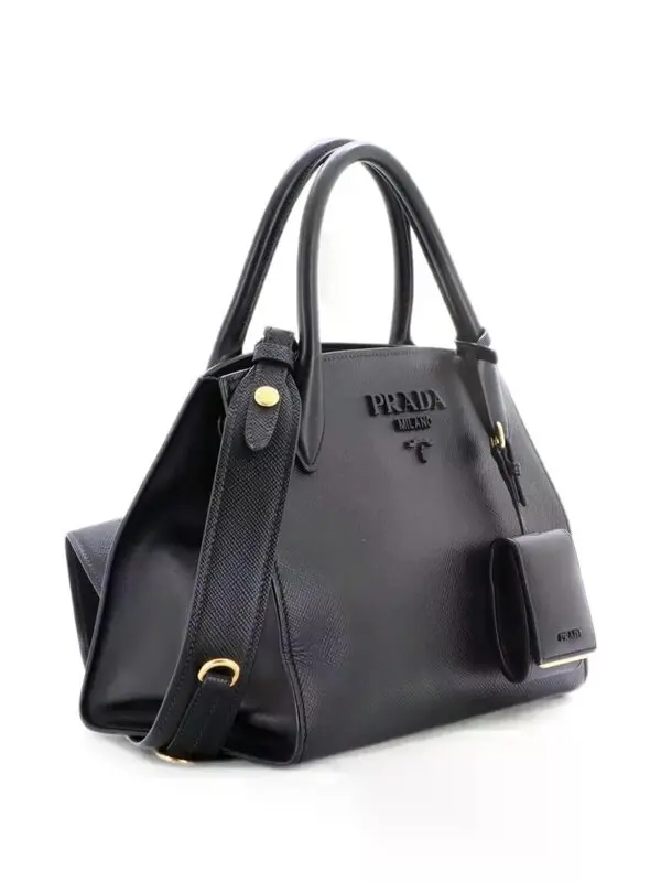 Prada Monochrome Saffiano And City Calf Small Tote Bag - Black