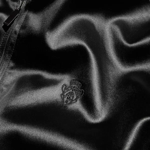 Gucci Cotton Acetate Satin Zip Jacket With Crest Embroidery