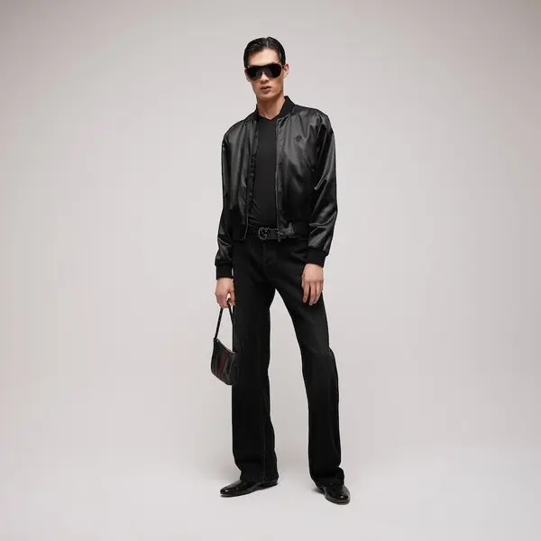 Gucci Cotton Acetate Satin Zip Jacket With Crest Embroidery