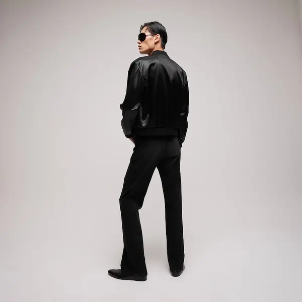 Gucci Cotton Acetate Satin Zip Jacket With Crest Embroidery