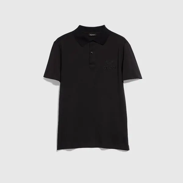 Gucci Cotton Jersey Polo Shirt With Embroidery - Black