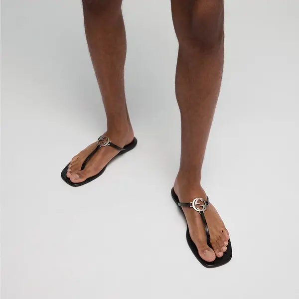Gucci Leather Thong Sandal With Interlocking G Detail