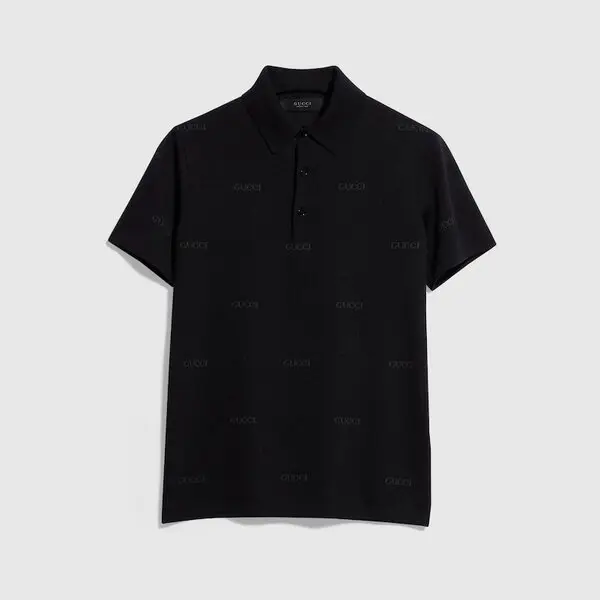 Gucci Wool Silk Jacquard Polo Shirt - Black