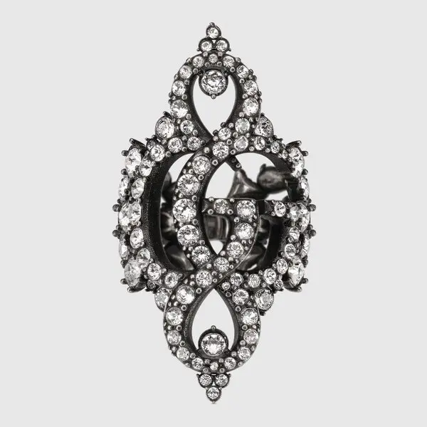 Gucci Gg Marmont Crystal Wide Ring - Silver-toned Metal