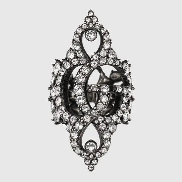 Gucci Gg Marmont Crystal Wide Ring - Silver-toned Metal