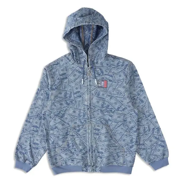VERYRARE Dollar Bill Print Full Zip Hoodie - Blue