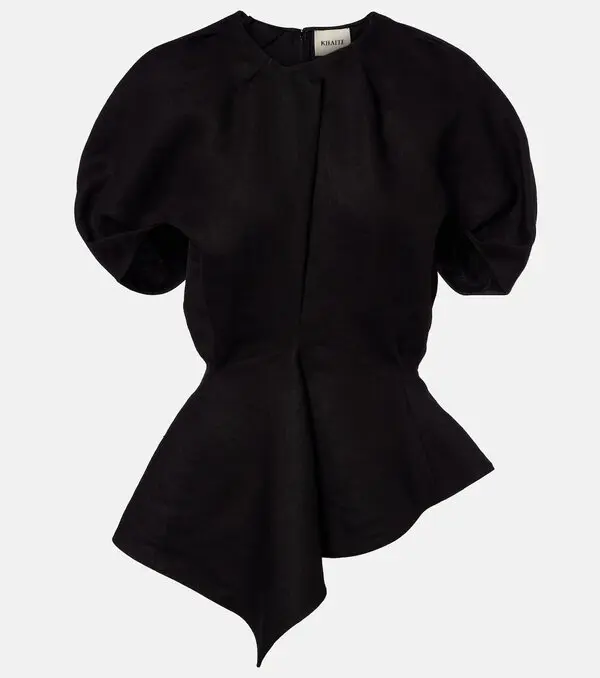 Khaite Rumi Peplum Linen-blend Top - Black