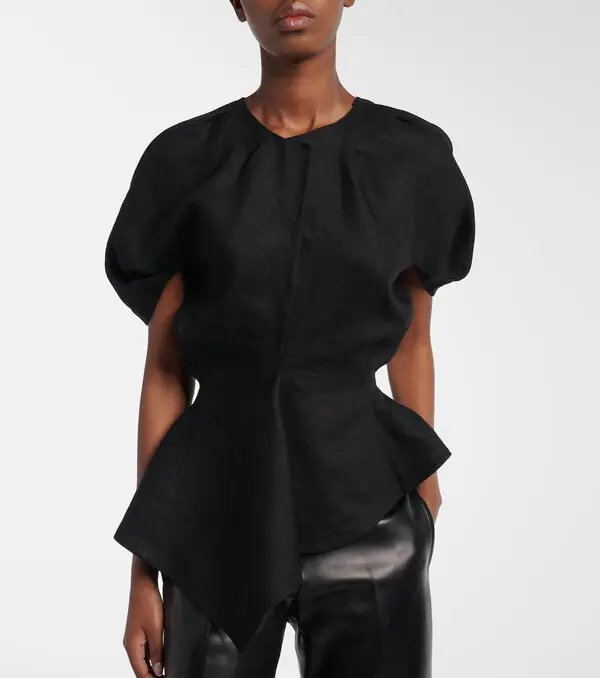 Khaite Rumi Peplum Linen-blend Top