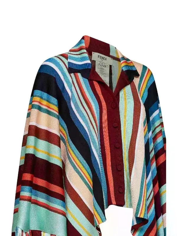Fendi Multicolour Intarsia-knit Fringed Poncho