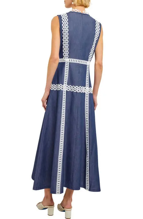 Misook Eyelet Trim Sleeveless Cotton Dress