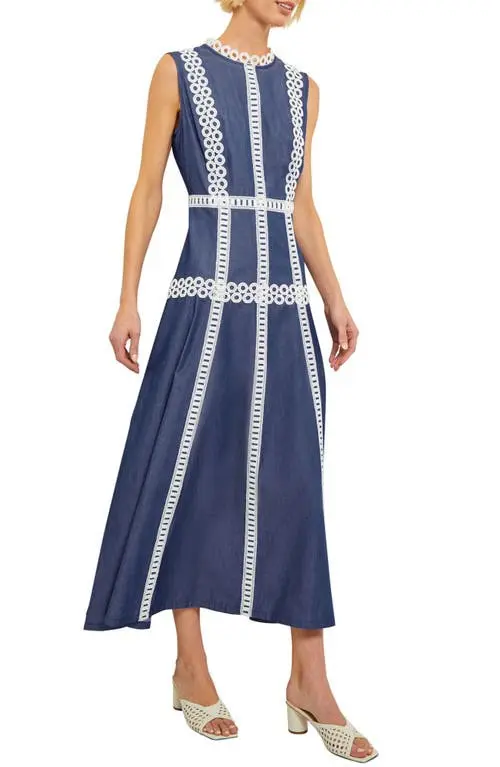 Misook Eyelet Trim Sleeveless Cotton Dress