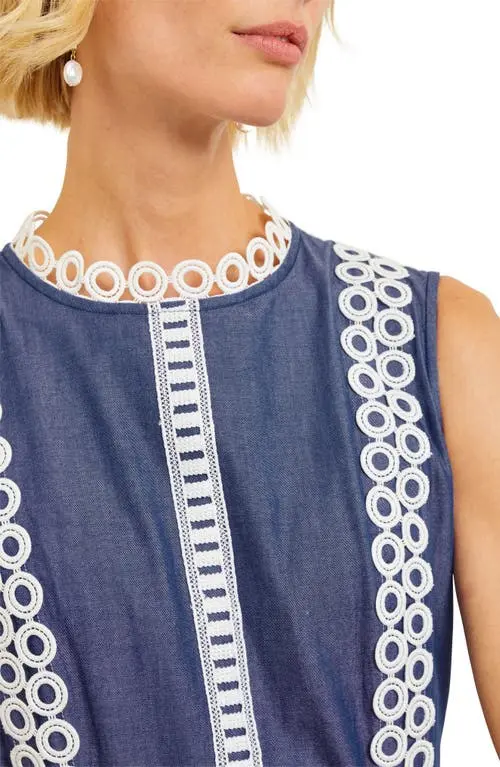 Misook Eyelet Trim Sleeveless Cotton Dress