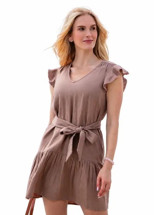 CABANA LIFE Gauze Tie Waist Dress - Brown