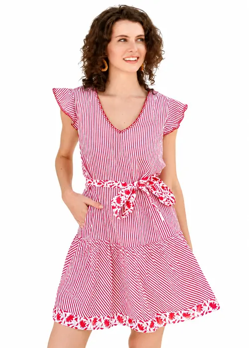 CABANA LIFE Gauze Tie Waist Dress - Crimson