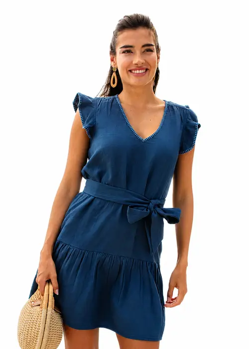 CABANA LIFE Gauze Tie Waist Dress - Navy
