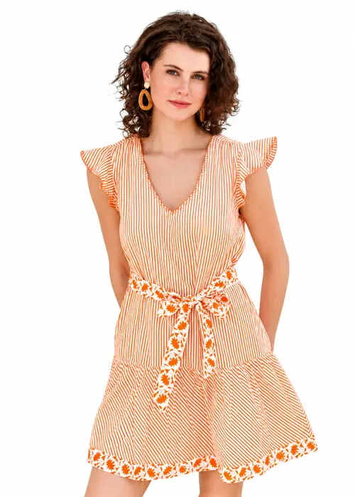 CABANA LIFE Gauze Tie Waist Dress - Orange