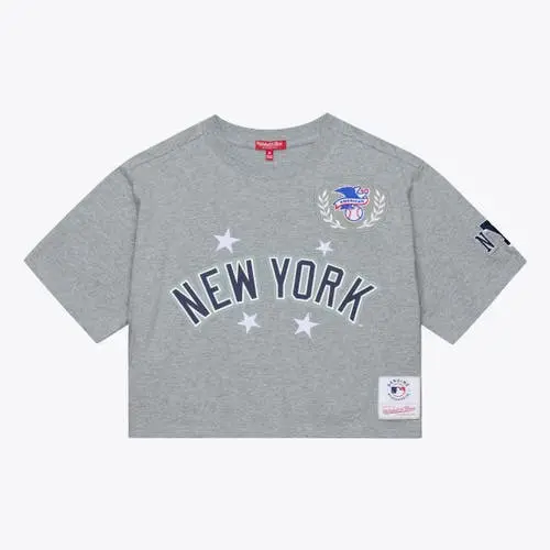 Mitchell & Ness New York Yankees Pep Rally Cropped Boxy T-shirt - Heather Gray