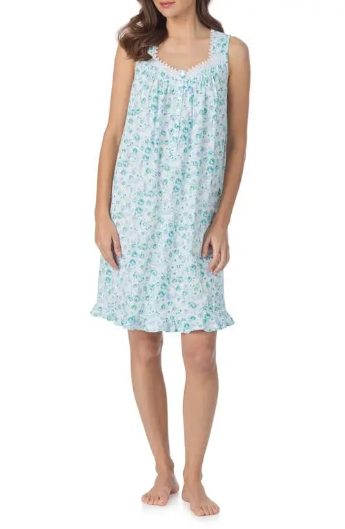 Eileen West Cotton Short Nightgown - Aqua Multi