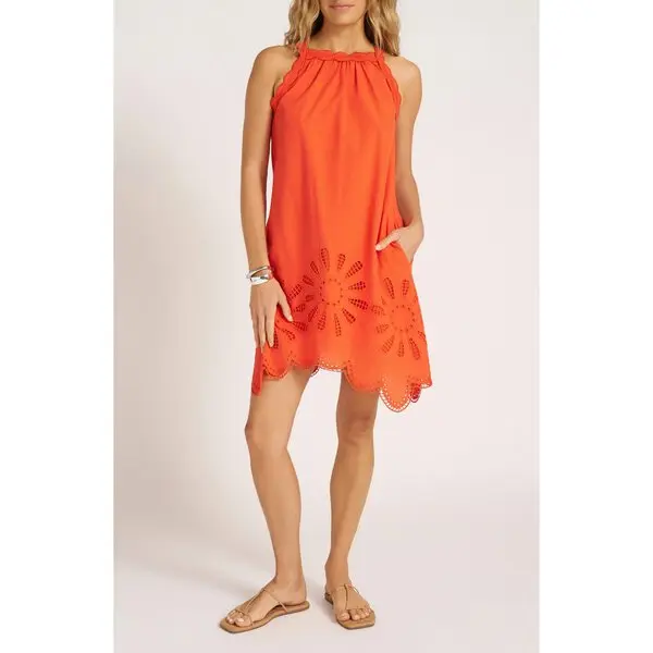 Matty M. Cove Embroidered Sleeveless Dress - Tomato