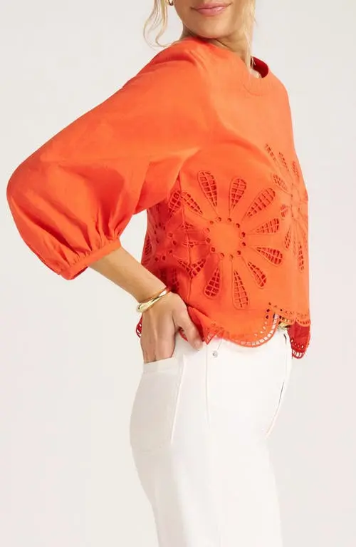 Matty M. Eyelet Embroidered Bubble Sleeve Top