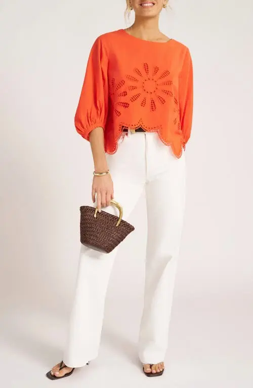 Matty M. Eyelet Embroidered Bubble Sleeve Top