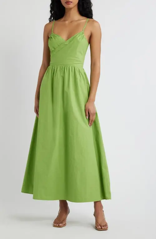 Lulus Marcella Cotton Poplin Tie Back Midi Dress - Kiwi