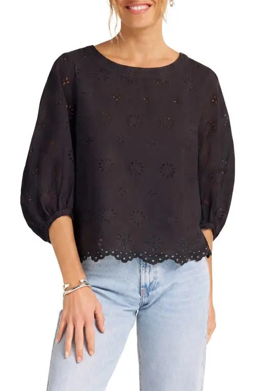 Matty M. Eyelet Puff Sleeve Top - Black