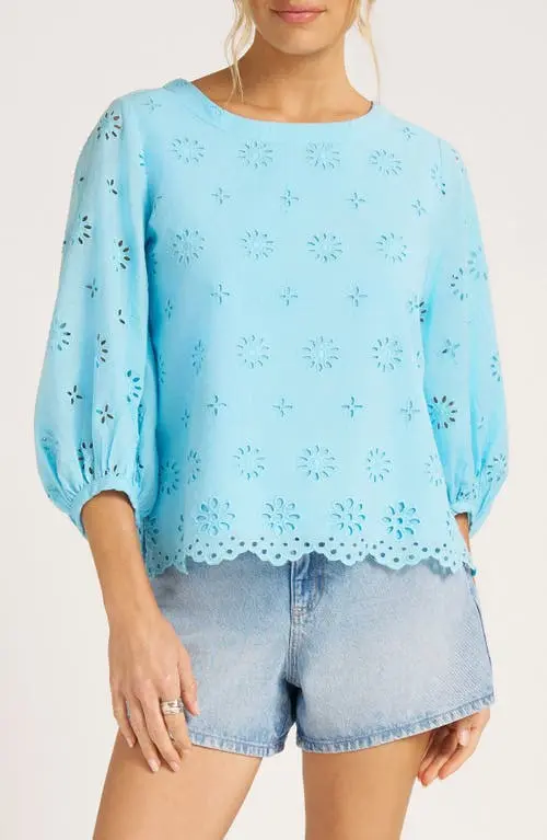 Matty M. Kashira Eyelet Puff Sleeve Top - Sky