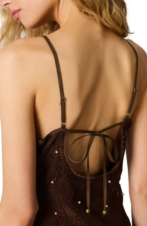 Steve Madden Maureene Bead Detail Floral Mesh Dress