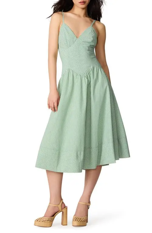 Steve Madden Una Stripe Seersucker Midi Dress - Green Moss
