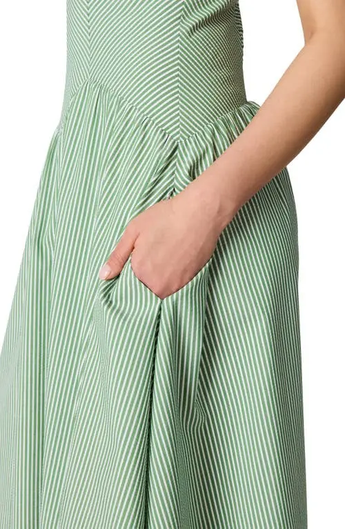 Steve Madden Una Stripe Seersucker Midi Dress - Green Moss