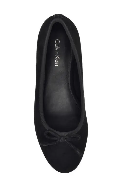 Calvin Klein Cyrie Suede Ballet Flats With Bow Detailing - Black