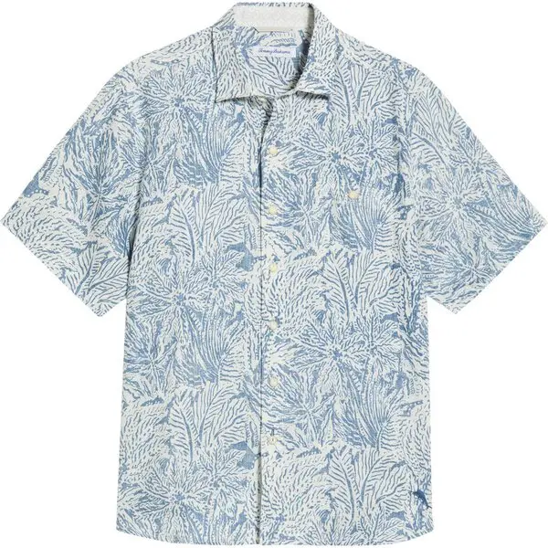 Tommy Bahama Antigo Vines Leaf Print Short Sleeve Linen Button-up Shirt - Kingfish