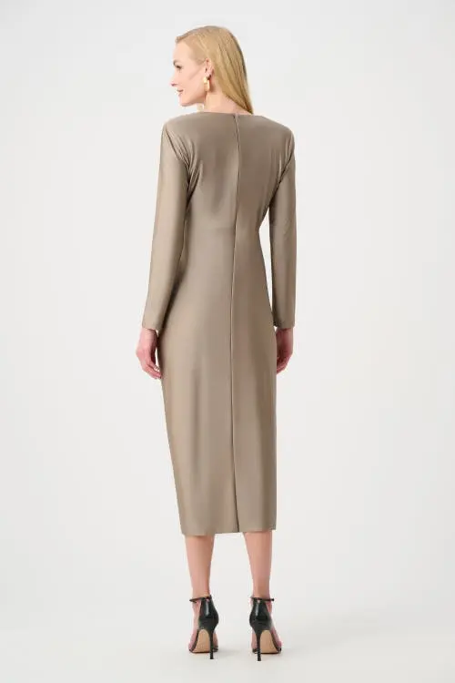 Joseph Ribkoff Satin Effect Knit Draped V-neck Sheath Dress