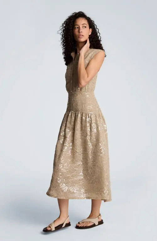 KENNETH COLE Sequin Sleeveless Midi Shirtdress
