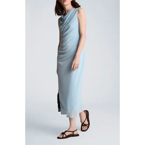 KENNETH COLE Sleeveless Ruched Midi Dress - Tranquil Blue
