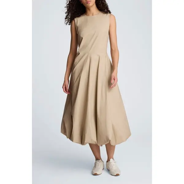 KENNETH COLE Sleeveless Bubble Hem Midi Dress - Burlap