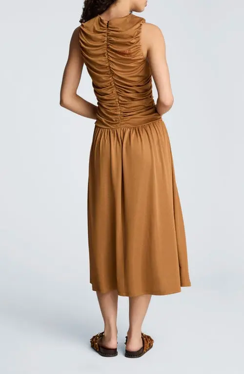 KENNETH COLE Sleeveless Ruched A-line Midi Dress - Soft Cocoa