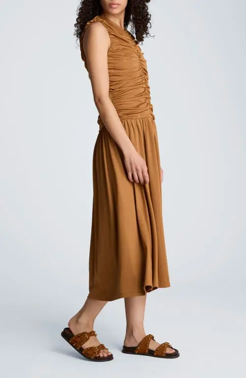 KENNETH COLE Sleeveless Ruched A-line Midi Dress - Soft Cocoa