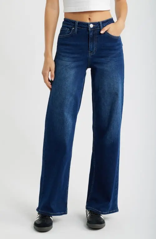 YMI High Waist Wide Leg Jeans In Dark Wash Denim - Dark Blue