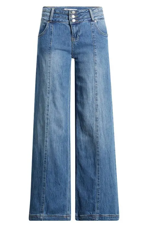 YMI Bella Triple Button Low Rise Wide Leg Jeans