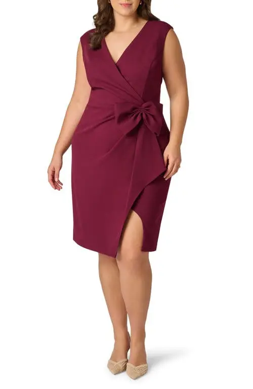 Adrianna Papell Sleeveless Bow Crepe Sheath Dress - Cabernet