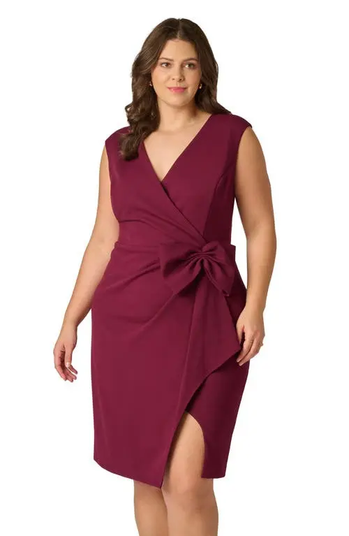 Adrianna Papell Sleeveless Bow Crepe Sheath Dress