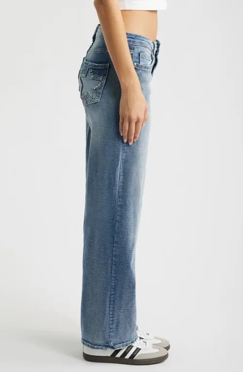 YMI Bella Star Pocket Wide Leg Jeans - Light Blue