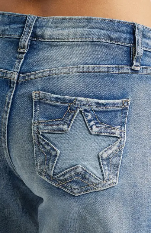 YMI Bella Star Pocket Wide Leg Jeans - Light Blue